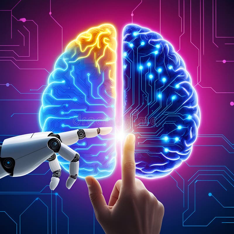 Human Hand and Robotic Hand Touching Brain. Machine Learning, Ai ...