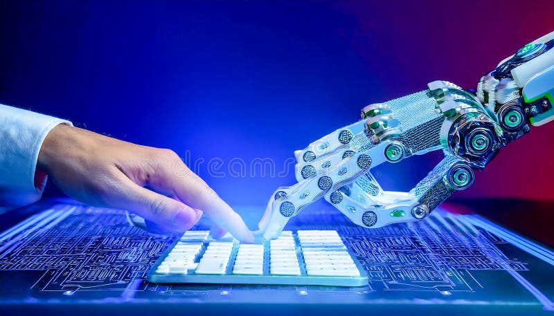 Human Hand and a Robotic Hand Interacting Together on a Digital ...