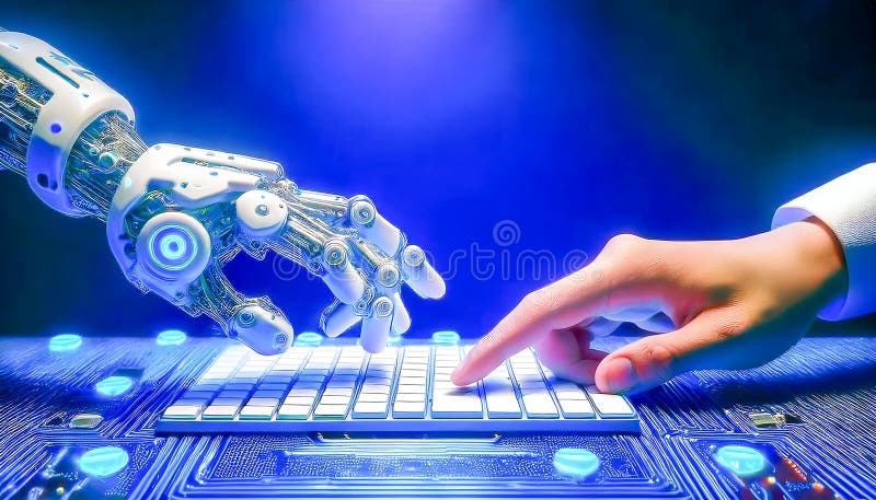 Human Hand and a Robotic Hand Interacting Together on a Digital ...