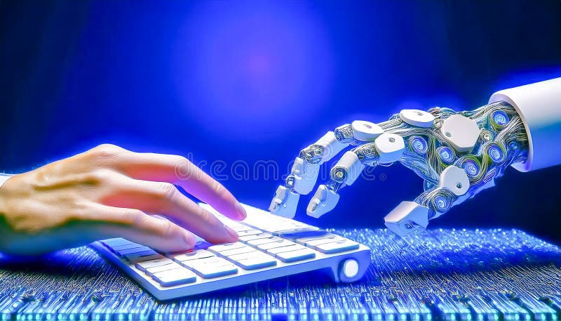 Human Hand and a Robotic Hand Interacting Together on a Digital ...
