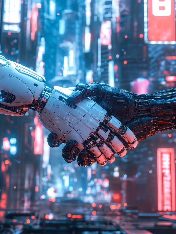 Human-Robot Partnership: a Futuristic Handshake Symbolizing Unity and ...