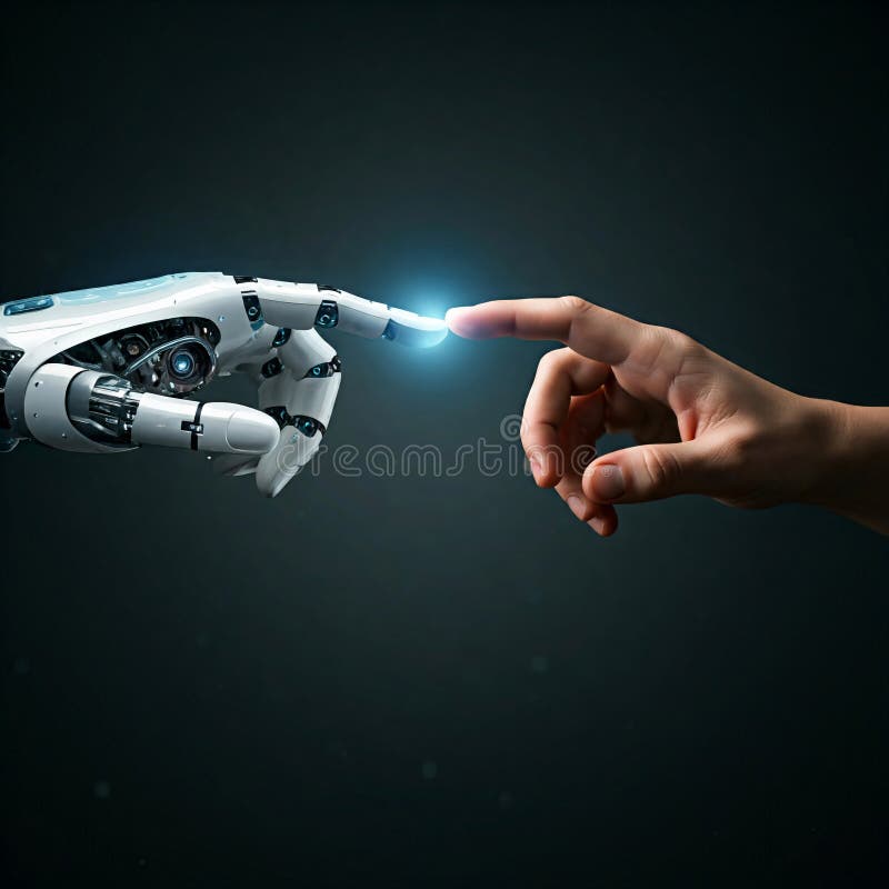 A Human Hand and a Robotic Hand Reach Out To Touch, Symbolizing the ...