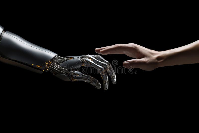 Human Hand and a Robotic Hand Reach Out and Touch Each Other. AI ...