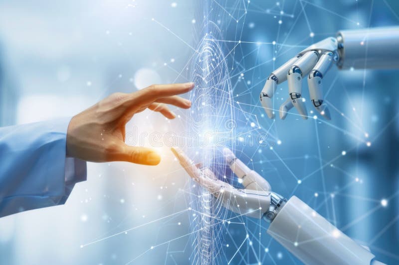 A Human Hand and a Robotic Hand Reach Towards Each Other through a ...