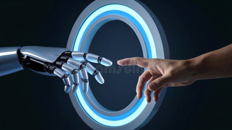 A Human Hand and a Robotic Hand Reaching Towards Each Other, almost As ...