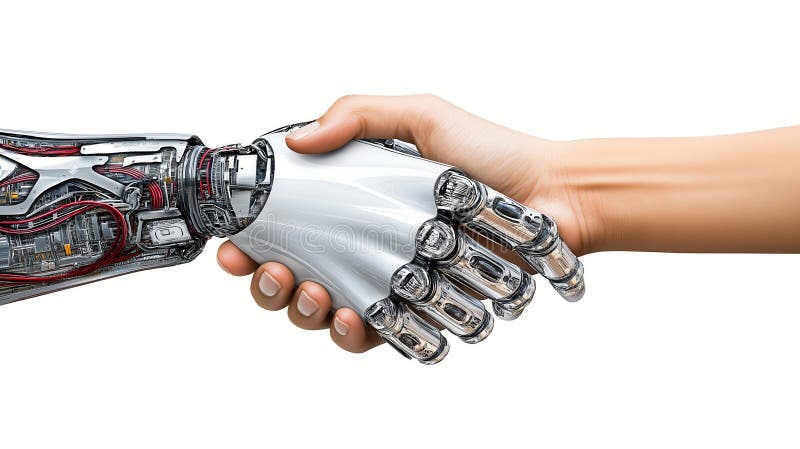 A Human Hand and a Robotic Hand Shaking, Symbolizing the Collaboration ...