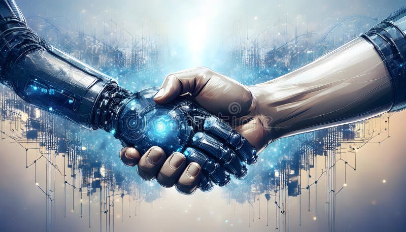 A Human Hand and a Robotic Hand are Shaking, Symbolizing the ...