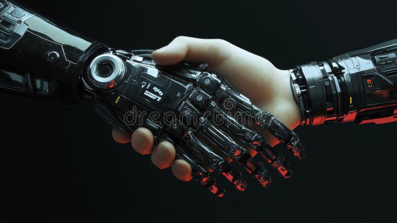 A Human Hand and a Robotic Hand Shaking Symbolizing Collaboration ...