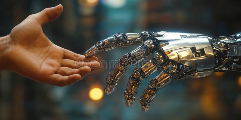 A Human Hand and a Robotic Hand Touch. Concept of Humanity As the ...