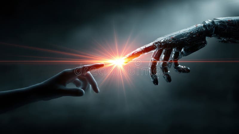 Beautiful Connection between Human and Robot Hands with Light Burst ...