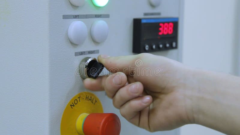 Human Hand Rotating Handle and Indicator Lighting Up. Indicators Left ...