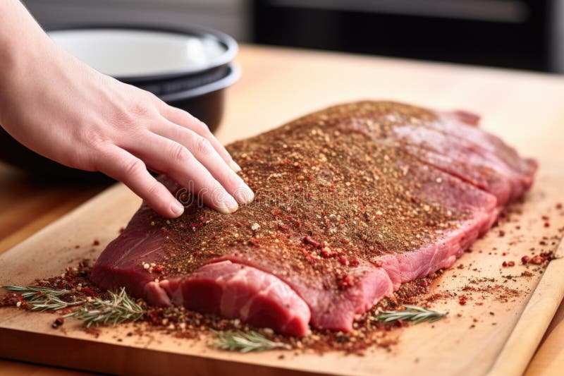 Human Hand Rubbing a Spice Mix Onto a Beef Brisket Stock Image - Image ...