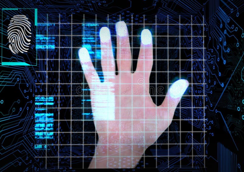 Human Hand Scanning Over Biometric Scanner Against Microprocessor ...