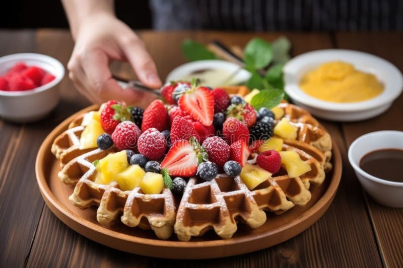 Human Hand Serving Belgian Waffles in a Plate Stock Illustration ...