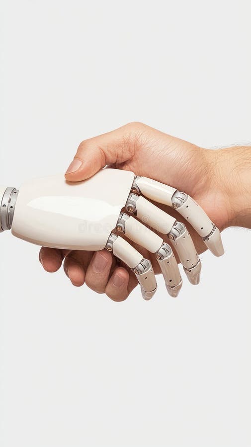 A Human Hand Shakes Hands with a Robotic Hand Symbolizing Collaboration ...