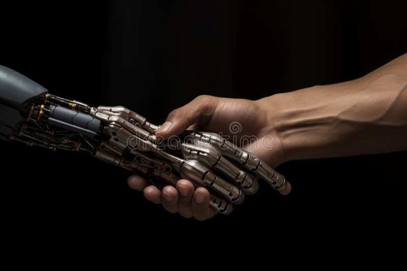 Two Hands are a Symbol of Technological Progress. a Human Hand Shakes a ...