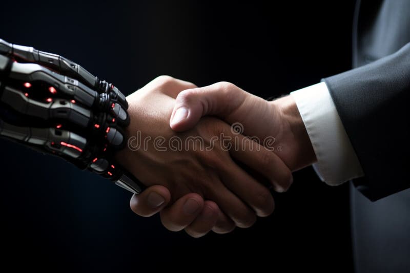 Two Hands are a Symbol of Technological Progress. a Human Hand Shakes a ...