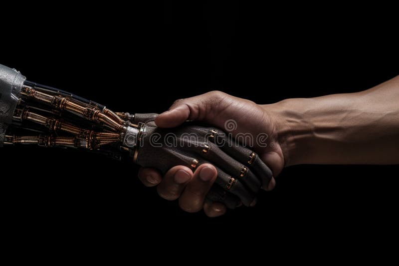 Two Hands are a Symbol of Technological Progress. a Human Hand Shakes a ...