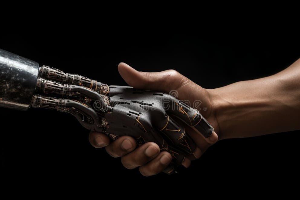 Two Hands are a Symbol of Technological Progress. a Human Hand Shakes a ...