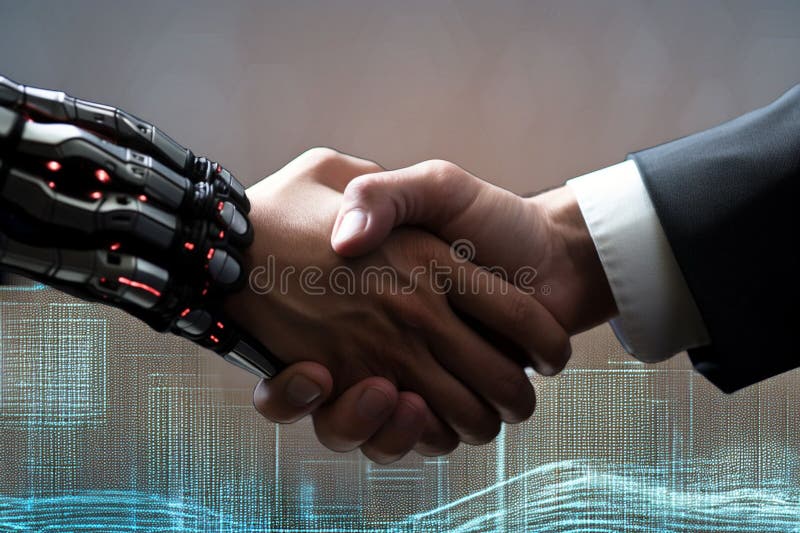Two Hands are a Symbol of Technological Progress. a Human Hand Shakes a ...