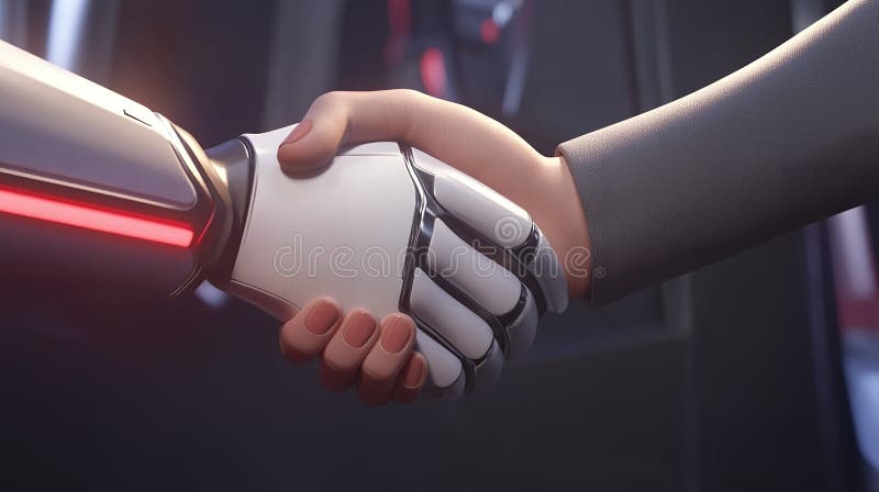 A Human Hand Shakes the Hand of a Robotic Arm Stock Illustration ...