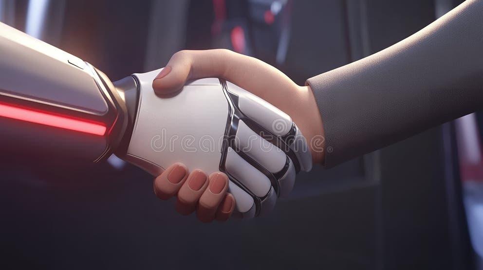 A Human Hand Shakes the Hand of a Robotic Arm Stock Illustration ...