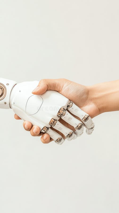 A Human Hand Shakes a Robotic Hand in a Contemporary Setting ...