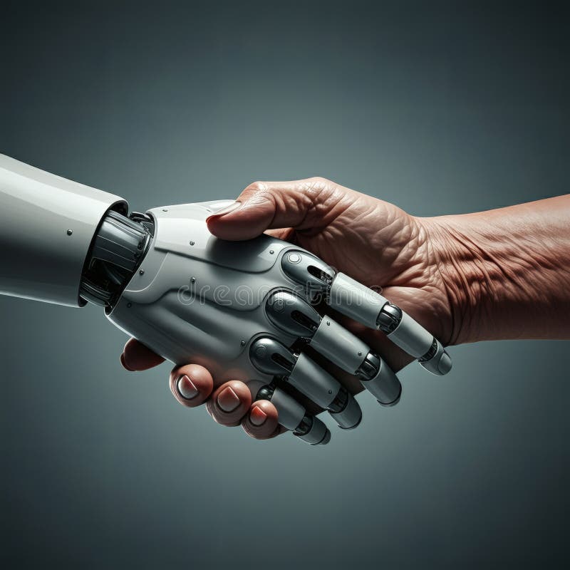 Human Hand Shaking Robotic Hand Symbolizing Artificial Intelligence ...