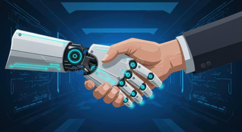 Humanity & AI Collaboration Stock Illustration - Illustration of anime ...