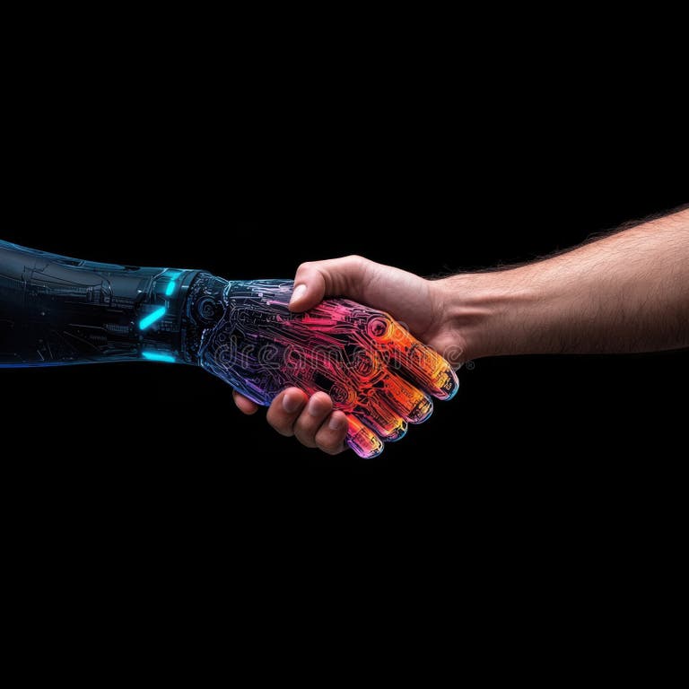 Human Hand Shaking with Digital Robot Hand in a Symbolic Gesture Stock ...