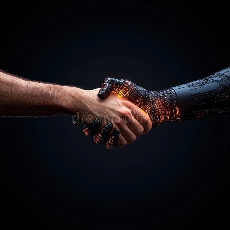Human Hand Shaking with Digital Hand Symbolizing Unity and Connection ...