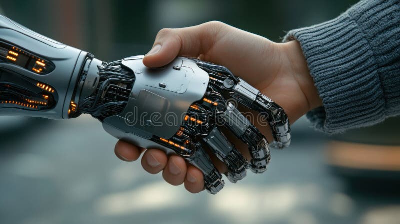 Human Hand Shaking Hands with AI-Powered Robotic Hand Symbolizing Human ...