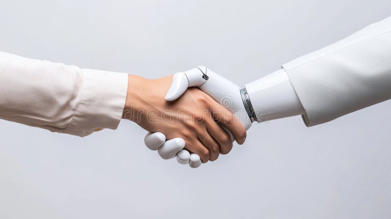 Human Hand Shaking Hands with Robotic Hand, Symbolizing Collaboration ...