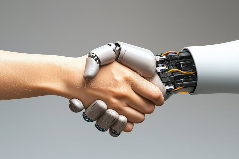 A Human Hand Shaking Hands with a Robotic Hand Symbolizing a Futuristic ...