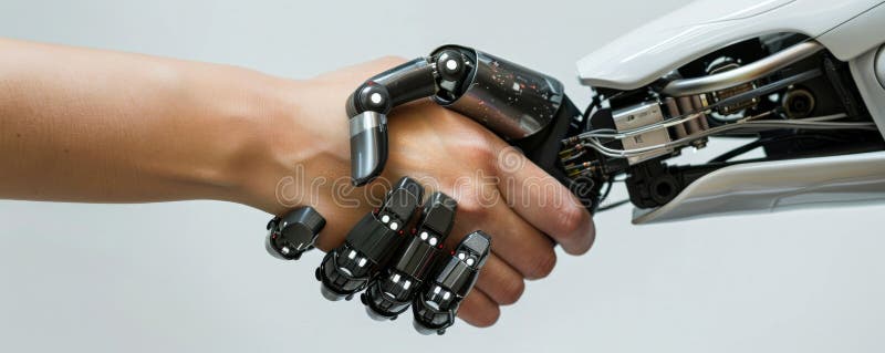 Human Hand Shaking Robot Hand, Close-up View. Technology and ...