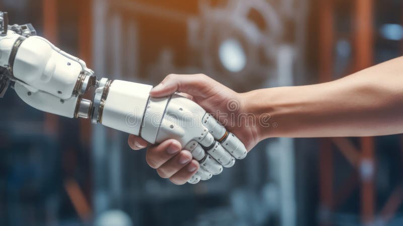 Human Hand Shaking Robot Hand Stock Illustration - Illustration of work ...