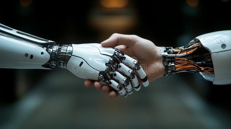 Human Hand Shaking a Robot S Hand Generative AI Stock Illustration ...