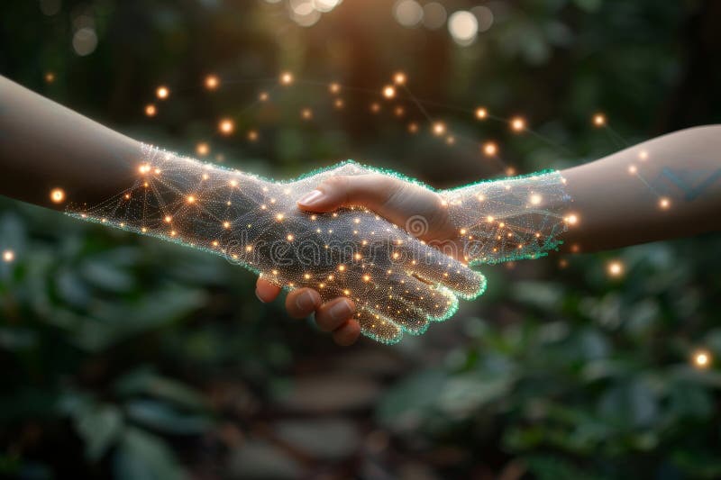 Human Hand Shaking Robot Hand Symbolizing Collaboration between Humans ...