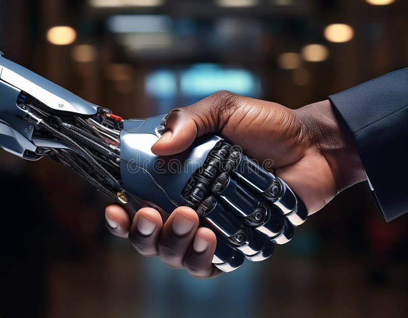 Human Hand Shaking a Robotic Hand Stock Illustration - Illustration of ...