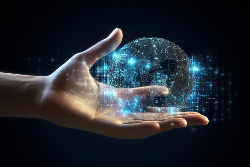 Human Hand Showing Digital Technology, Global Internet Network, Ai ...