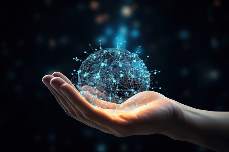 Human Hand Showing Digital Technology, Global Internet Network, Ai ...