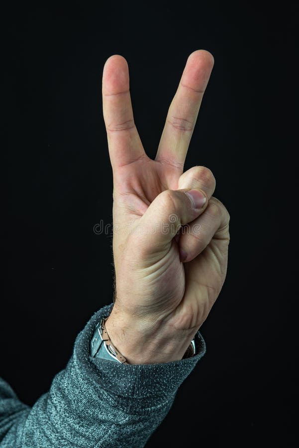 Human Hand Showing Signs. Isolated on Black Stock Photo - Image of ...