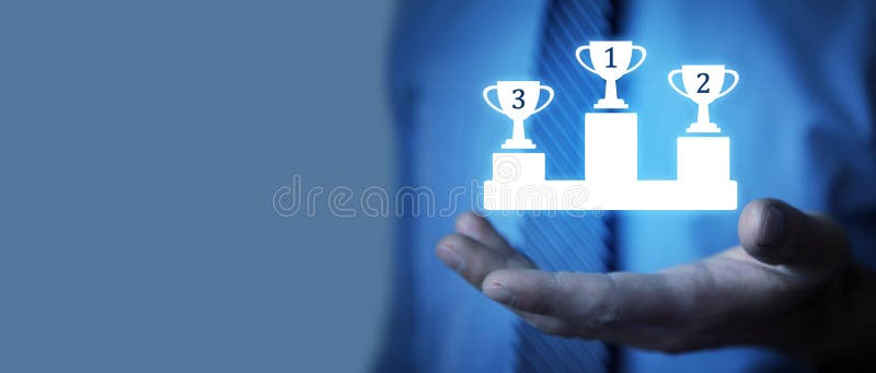 Human Hand Showing Winners Podium with Three Winning Cups Stock Image ...