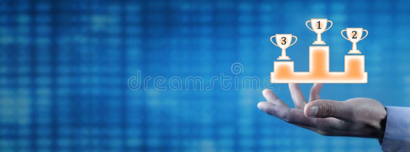Human Hand Showing Winners Podium with Three Winning Cups Stock Photo ...