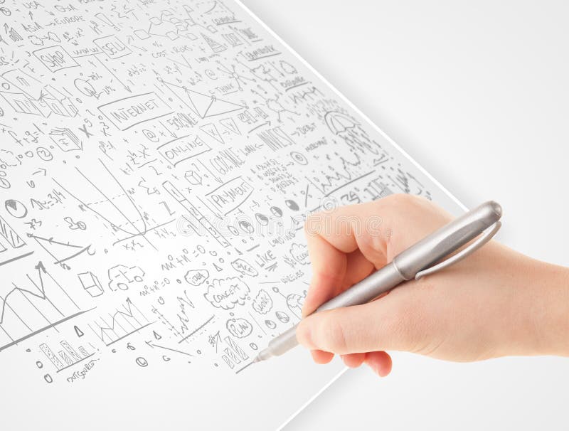 Human Hand Sketching Ideas on a White Paper Stock Image - Image of ...