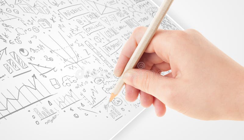 Human Hand Sketching Ideas on a White Paper Stock Photo - Image of ...
