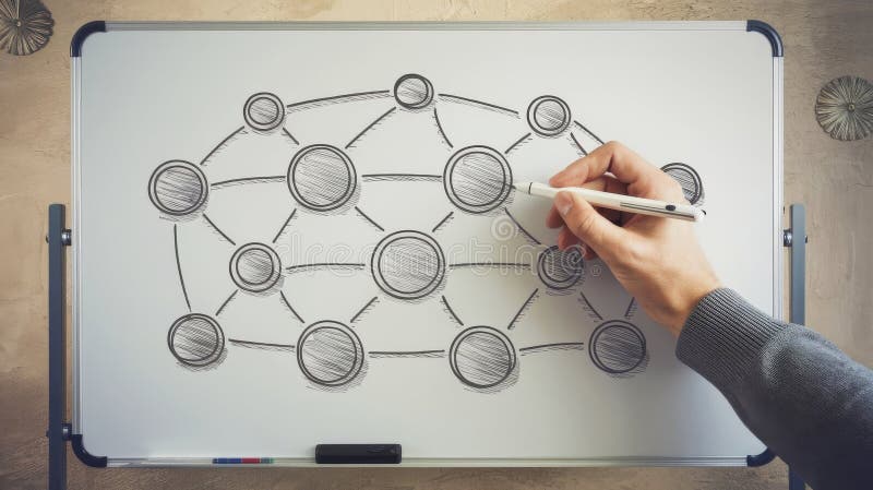 Human Hand Sketching Social Network Scheme on Whiteboard Stock ...