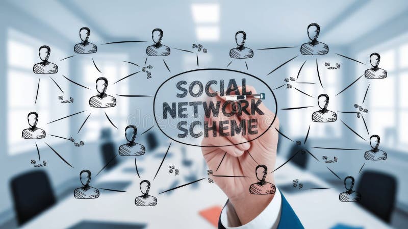 Human Hand Sketching Social Network Scheme on Whiteboard Stock ...