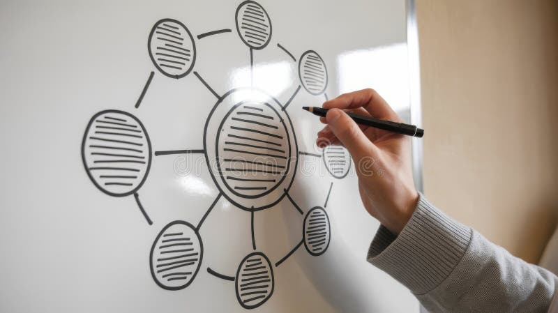 Human Hand Sketching Social Network Scheme on Whiteboard Stock ...
