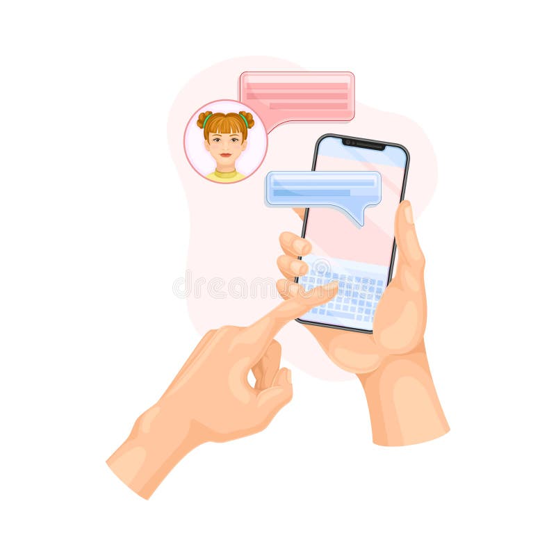 Human Hand with Smartphone Text Messaging in Chat Software Vector ...